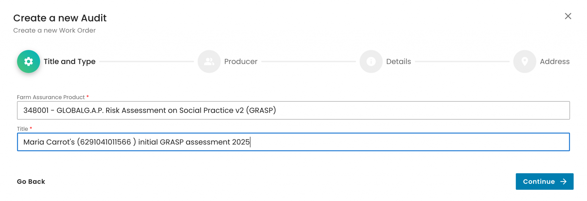 How to create a GRASP assessement work order in CertifierOS - GLOBALG.A ...